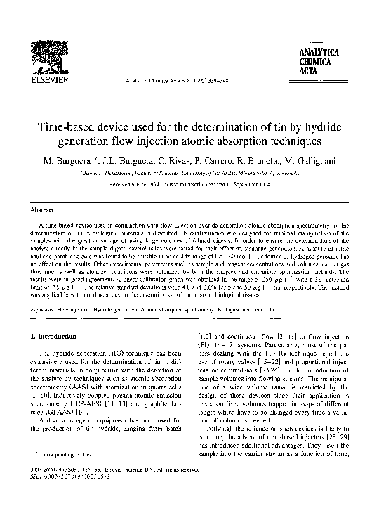 Pdf Time Based Device Used For The Determination Of Tin By Hydride Generation Flow Injection