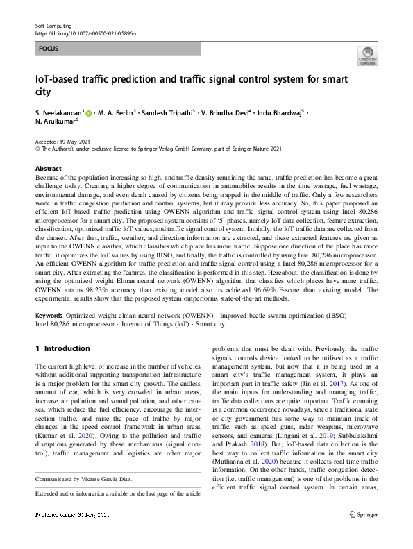 (PDF) IoT-based traffic prediction and traffic signal control system for smart city