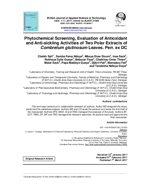 (PDF) Phytochemical Screening, Evaluation of Antioxidant and Anti ...