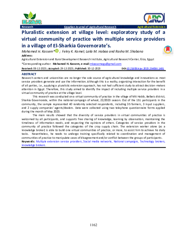 (PDF) Pluralistic extension at village level: exploratory study of a ...