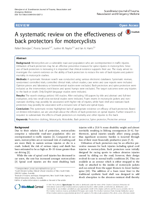 (PDF) A systematic review on the effectiveness of back protectors for motorcyclists