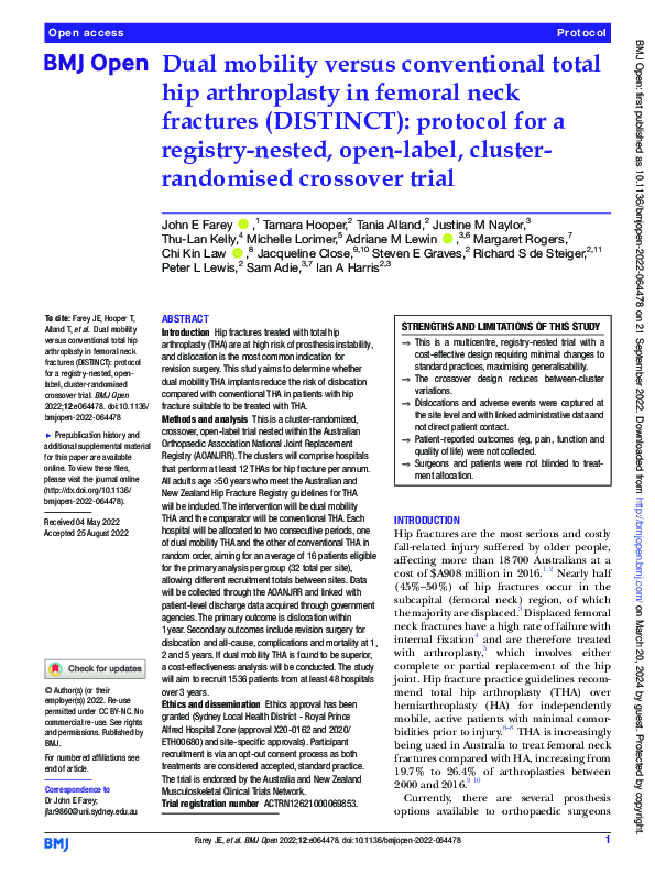 (PDF) Dual mobility versus conventional total hip arthroplasty in femoral neck fractures ...