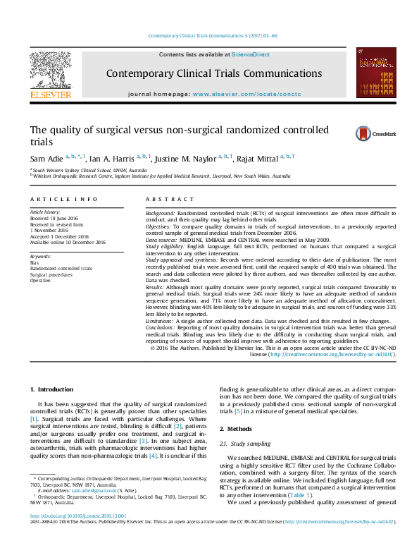 (PDF) The quality of surgical versus non-surgical randomized controlled ...