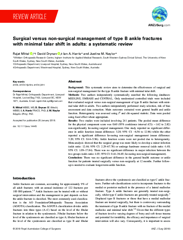 (PDF) Surgical versus non-surgical management of type B ankle fractures ...