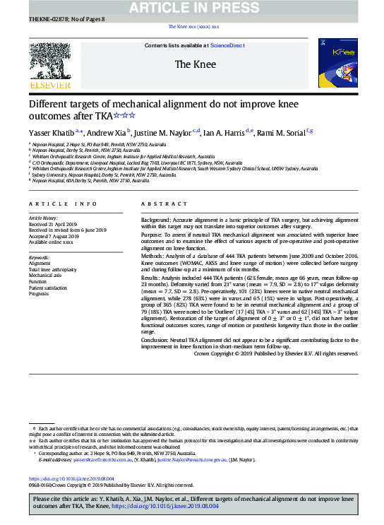 (PDF) Different targets of mechanical alignment do not improve knee ...