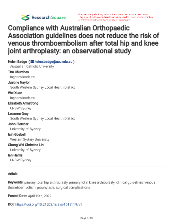 (PDF) Compliance with Australian Orthopaedic Association guidelines ...