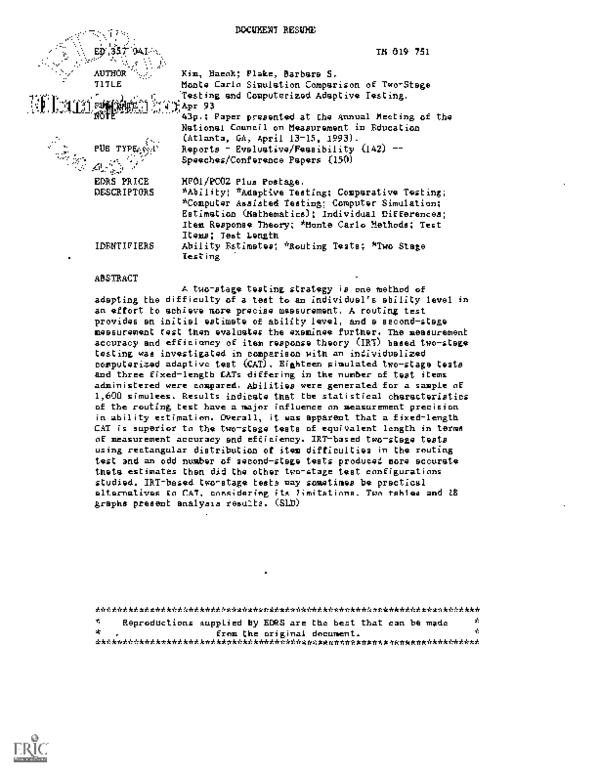 (PDF) Monte Carlo Simulation Comparison of Two-Stage Testing and ...