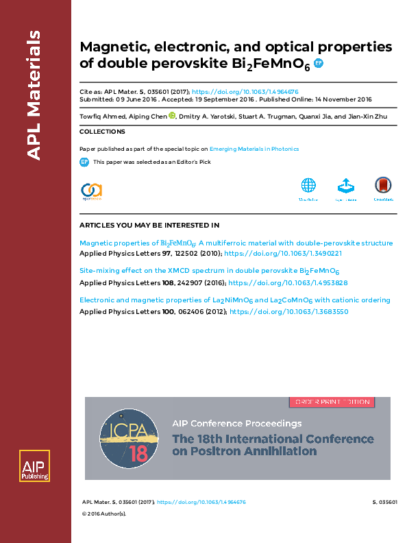 (PDF) Magnetic, electronic, and optical properties of double perovskite ...