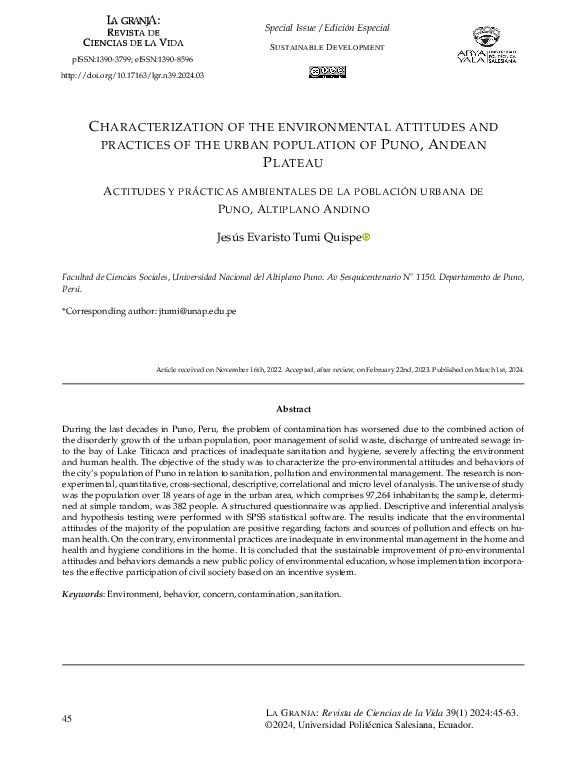 (PDF) CHARACTERIZATION OF THE ENVIRONMENTAL ATTITUDES AND PRACTICES OF ...