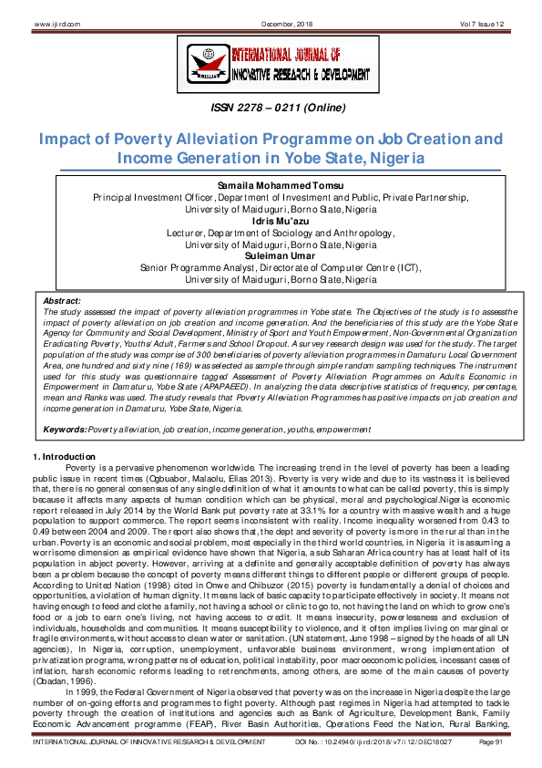 (PDF) Impact of Poverty Alleviation Programme on Job Creation and ...