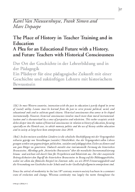 (PDF) The Place of History in Teacher Training and in Education. A Plea ...