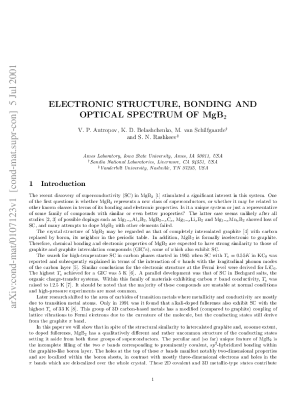 (PDF) Electronic Structure, Bonding and Optical Spectrum of MgB2