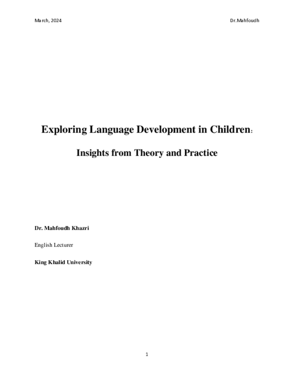 (PDF) Exploring Language Development in Children: Insights from Theory and Practice