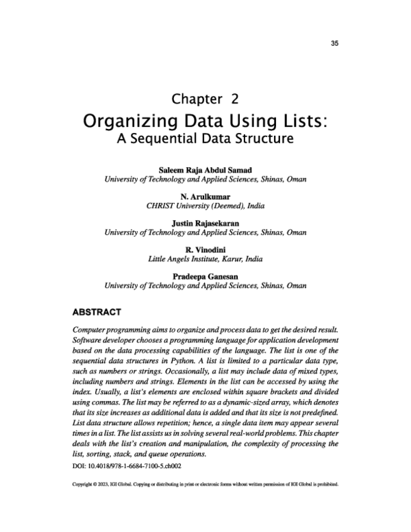 (PDF) Organizing Data Using Lists: A Sequential Data Structure.