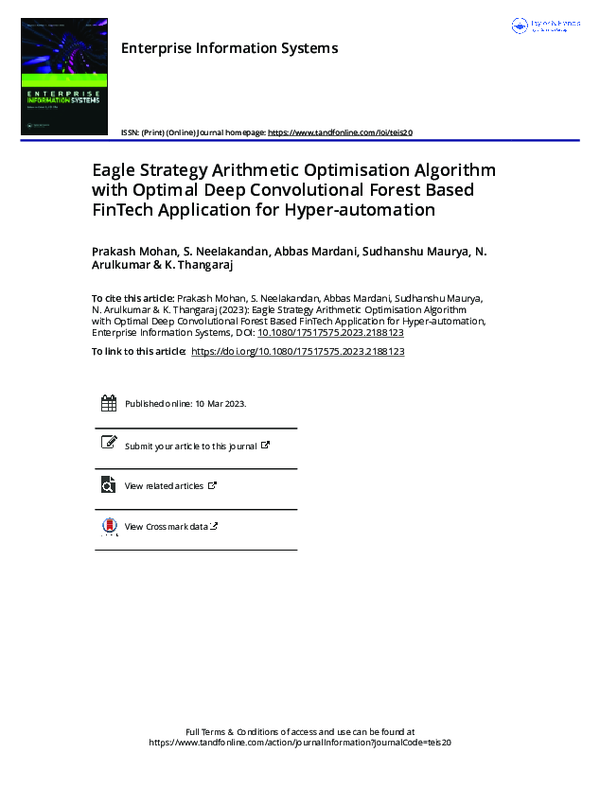 Pdf Eagle Strategy Arithmetic Optimisation Algorithm With Optimal Deep Convolutional Forest