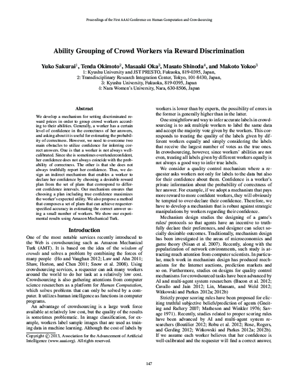 (PDF) Ability Grouping of Crowd Workers via Reward Discrimination