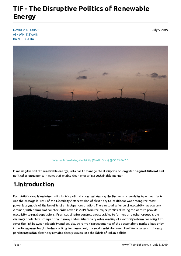 (PDF) TIF-The Disruptive Politics of Renewable Energy