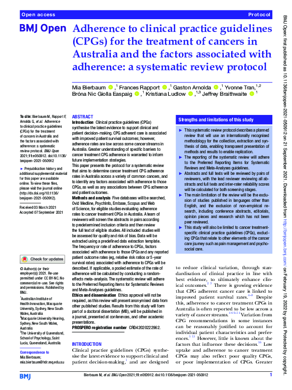 (PDF) Adherence to clinical practice guidelines (CPGs) for the ...