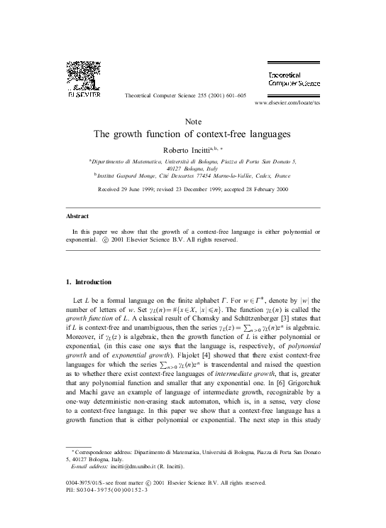 (PDF) The growth function of context-free languages