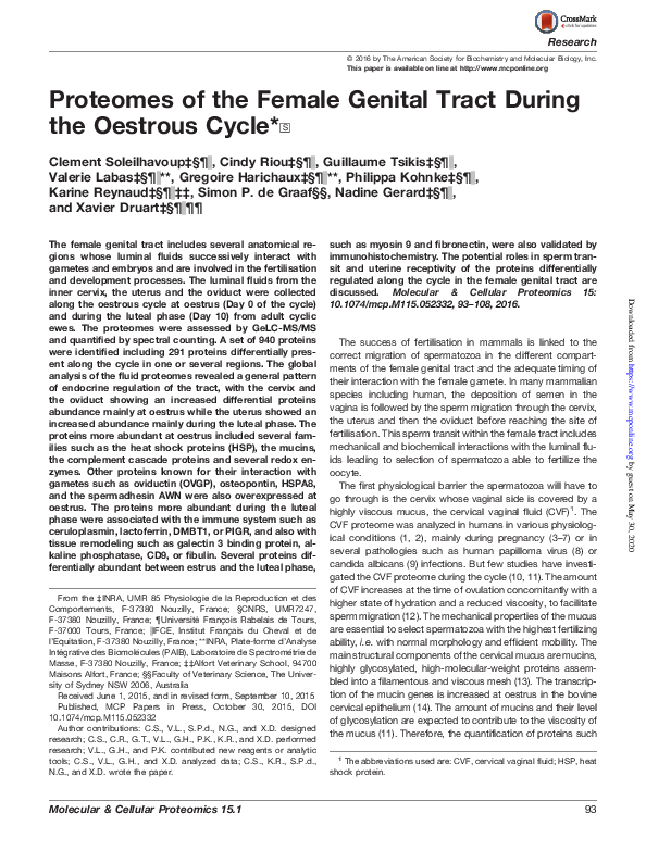 (PDF) Proteomes of the female genital tract during the oestrous cycle
