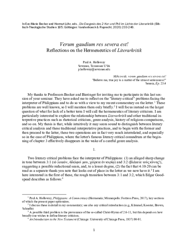 (PDF) Verum gaudium res severa est! Reflections on the Hermeneutics of ...