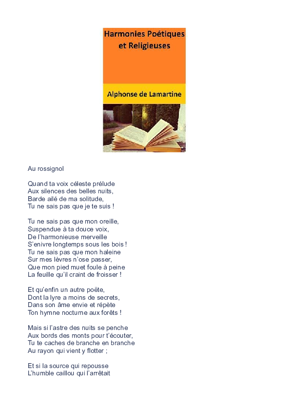 (PDF) Explication et commentaire du poème "A un rossignol" d'Alphonse ...