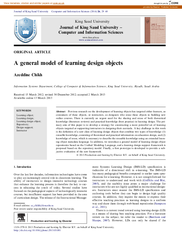 (PDF) A general model of learning design objects