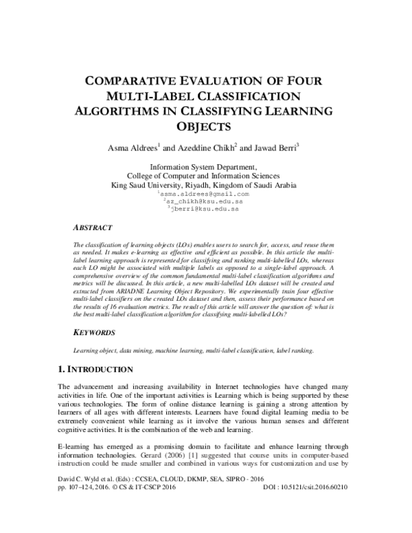 (PDF) Comparative Evaluation of Four Multi-Label Classification Algorithms in Classifying ...