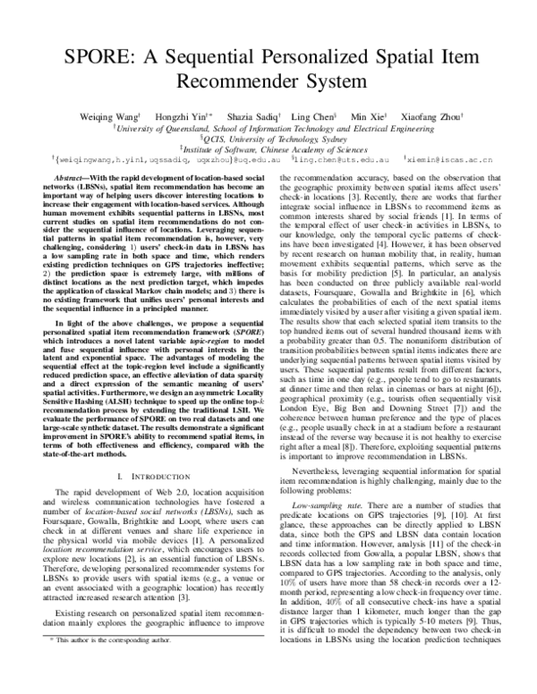 (PDF) SPORE: A sequential personalized spatial item recommender system