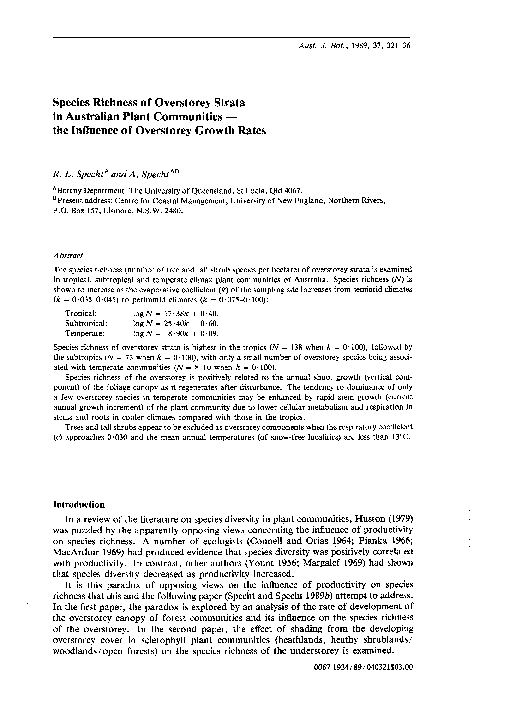 (PDF) Species Richness of Overstorey Strata in Australian Plant ...