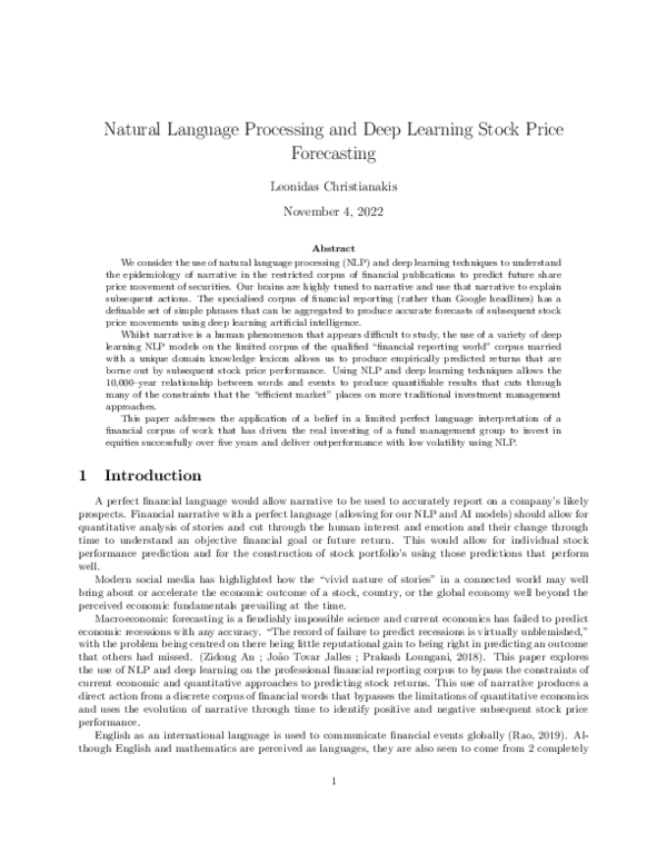 (PDF) Natural Language Processing and Deep Learning Stock Price Forecasting
