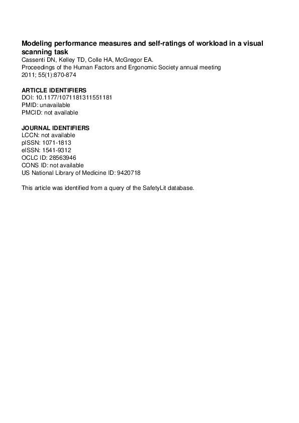 (PDF) Modeling Performance Measures and Self-Ratings of Workload in a Visual Scanning Task