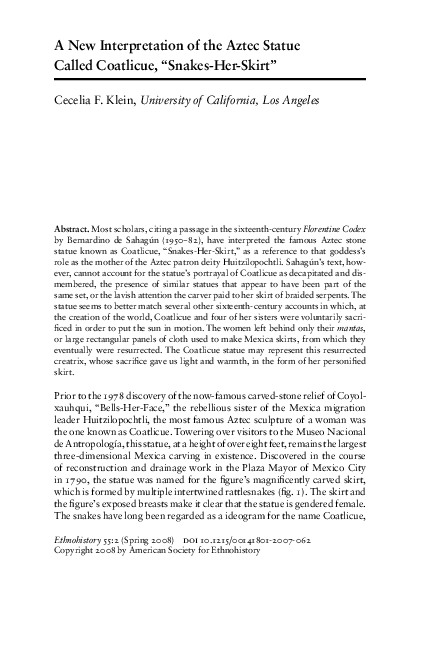 (PDF) A New Interpretation of the Aztec Statue Called Coatlicue ...