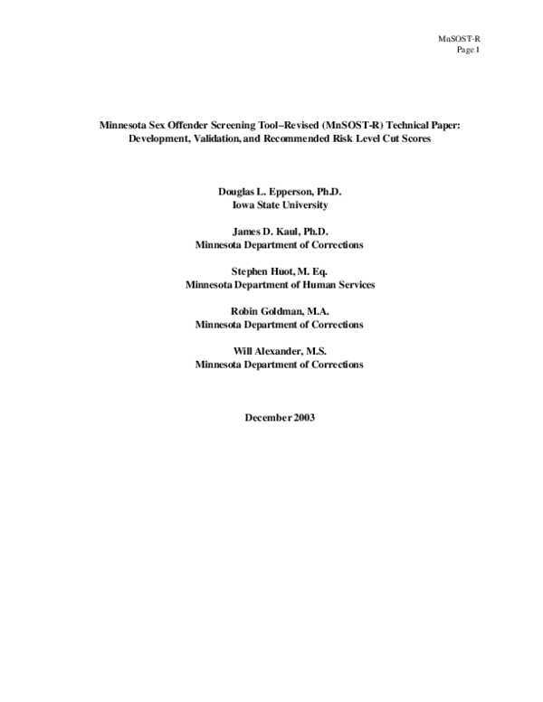 (PDF) Minnesota Sex Offender Screening Tool--Revised