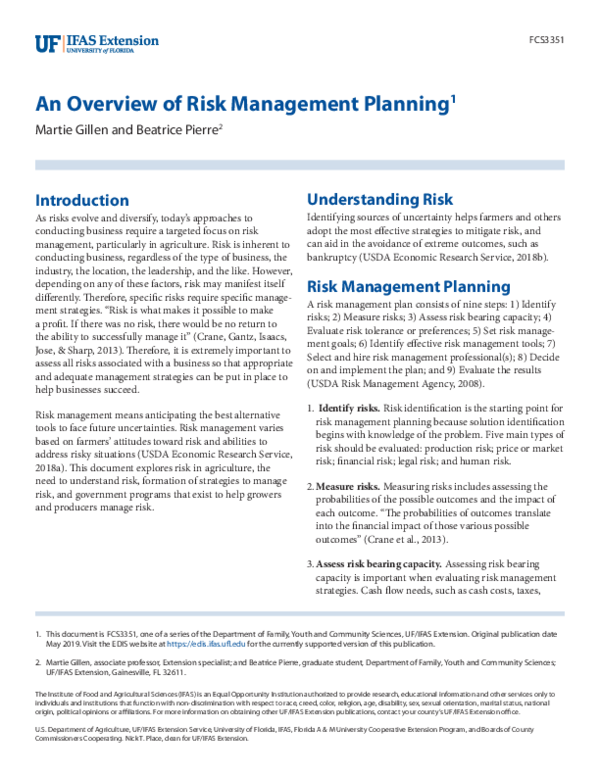 (PDF) An Overview of Risk Management Planning