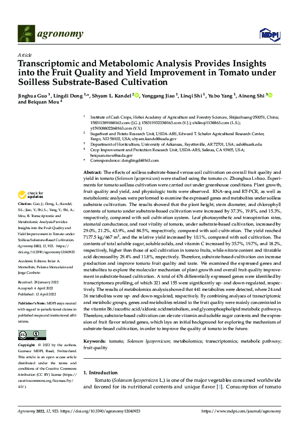 (PDF) Transcriptomic and Metabolomic Analysis Provides Insights into the Fruit Quality and Yield ...