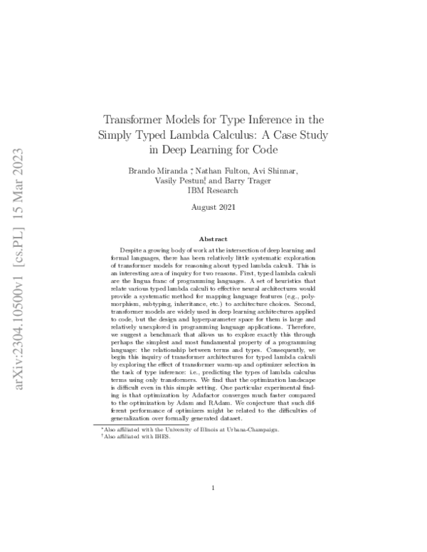 (PDF) Transformer Models for Type Inference in the Simply Typed Lambda Calculus: A Case Study in ...