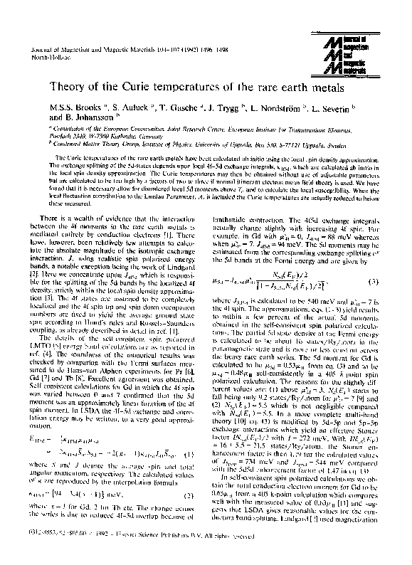 (PDF) Theory of the Curie temperatures of the rare earth metals