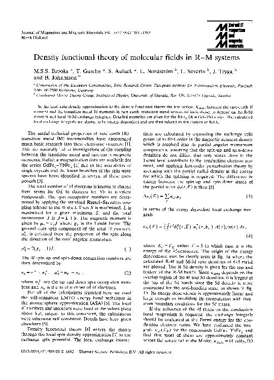 (PDF) Density functional theory of molecular fields in R-M systems