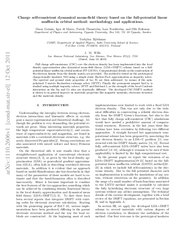(PDF) Charge self-consistent dynamical mean-field theory based on the full-potential linear ...