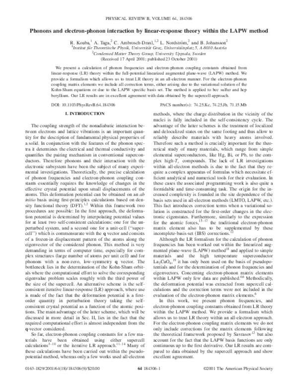 (PDF) Phonons and electron-phonon interaction by linear-response theory ...