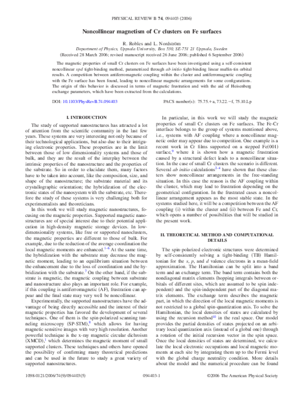 (PDF) Noncollinear magnetism of Cr clusters on Fe surfaces | Lars ...