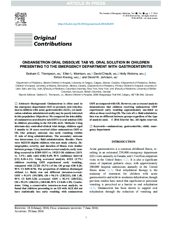 (PDF) Ondansetron Oral Dissolve Tab vs. Oral Solution in Children ...