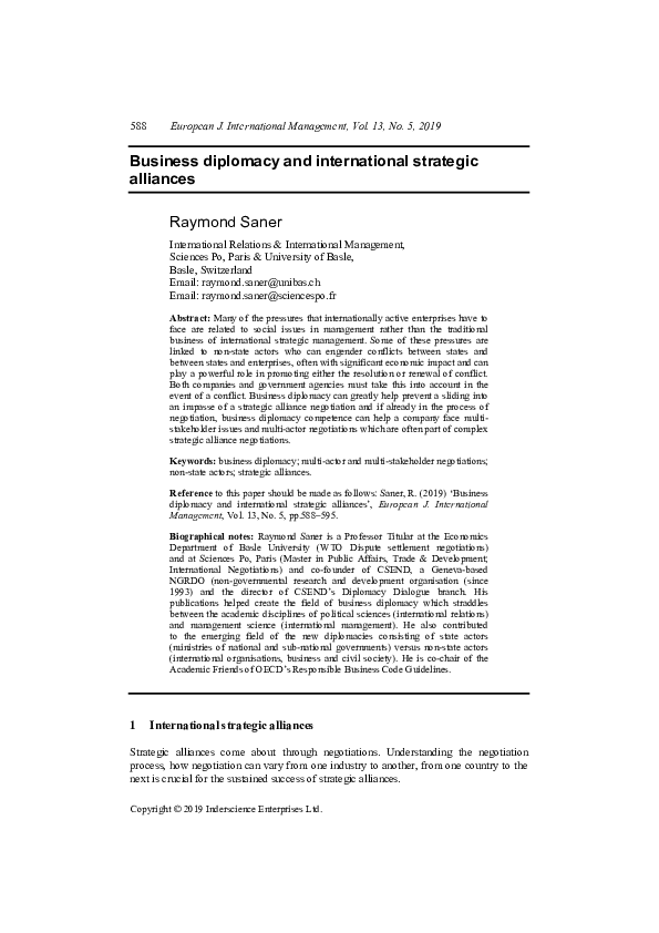 (PDF) Business diplomacy and international strategic alliances