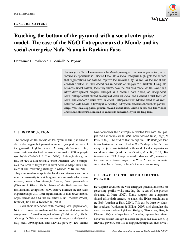 (PDF) Reaching the bottom of the pyramid with a social enterprise model ...