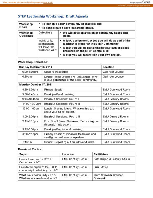 (PDF) STEP Leadership Workshop: Draft Agenda