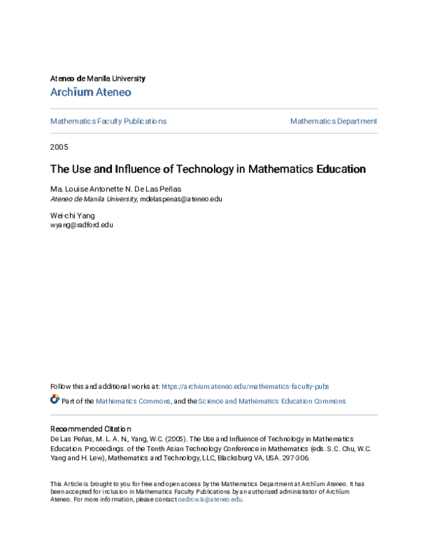 (PDF) The Use and Influence of Technology in Mathematics Education