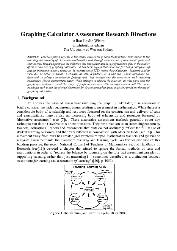 (PDF) Graphing calculator assessment research directions