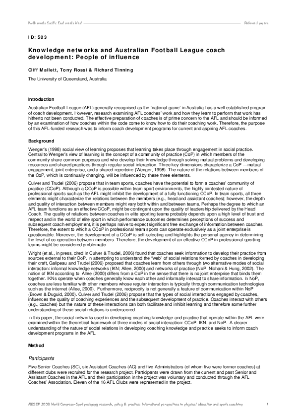 (PDF) Knowledge networks and Australian Football League coach ...