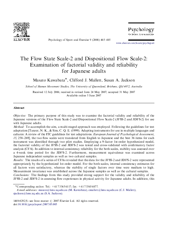 (PDF) The Flow State Scale-2 and Dispositional Flow Scale-2 ...